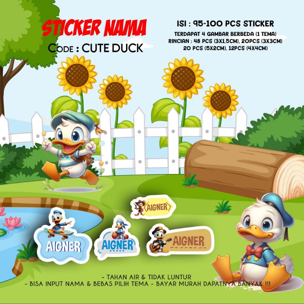Jual Sticker / Stiker Label Nama Karakter Tema CUTE DUCK / DONAL BEBEK ...
