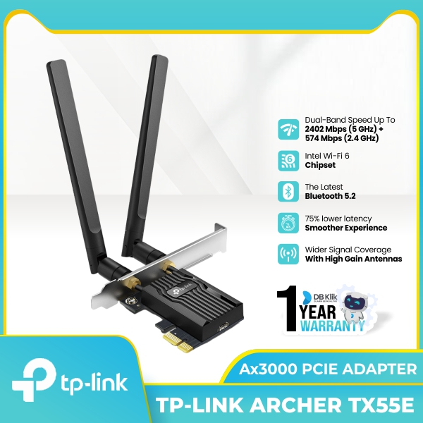 Jual PCIe Adapter TP-Link Archer TX55E AX3000 DualBand Wifi 6 Bluetooth ...