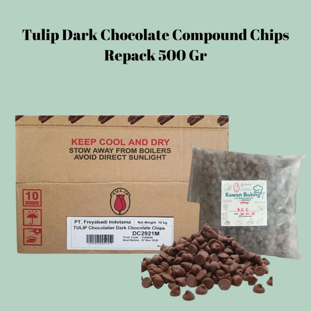Jual CHOCO CHIP DARK CHOCO 500GR MERK TULIP REPACK | Shopee Indonesia