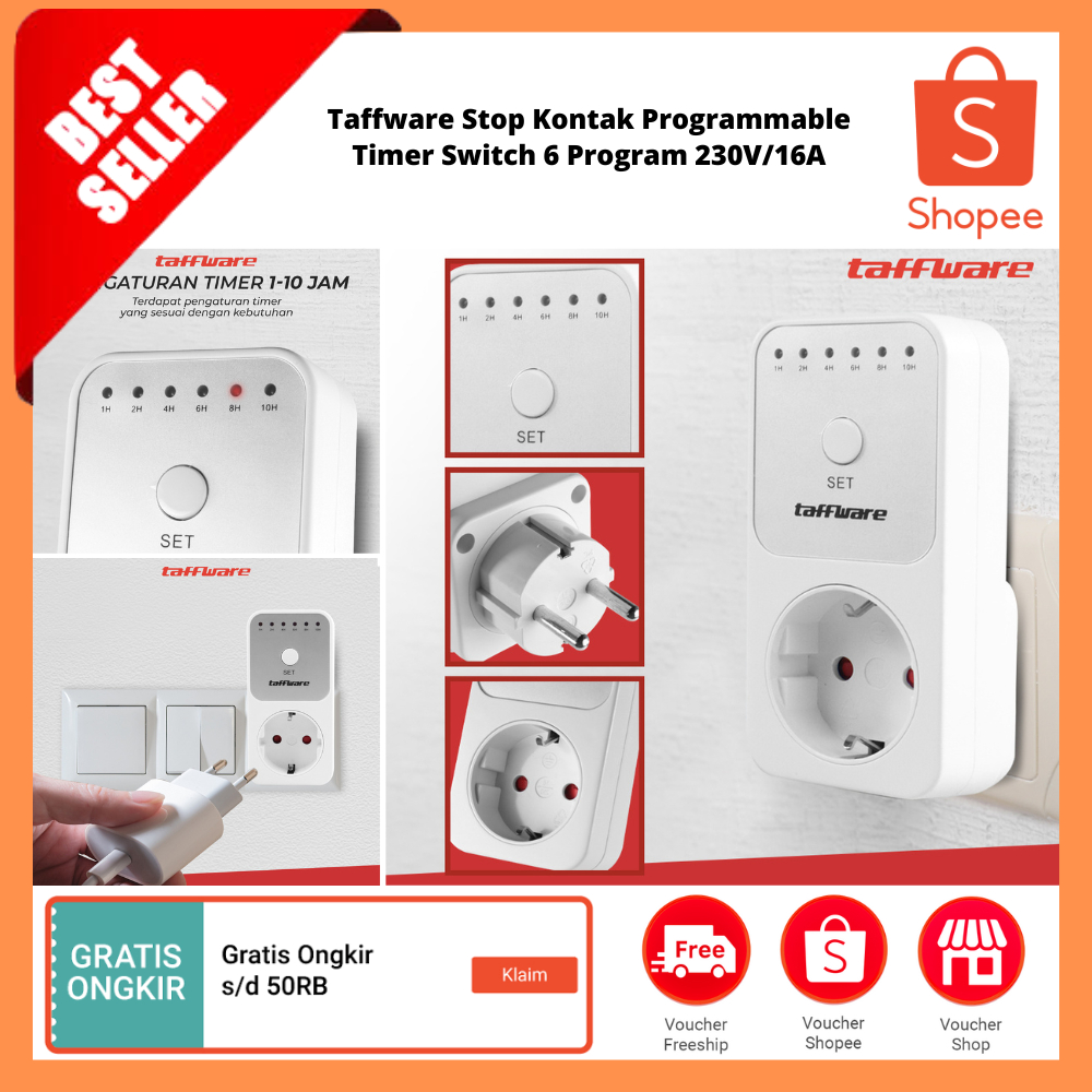 Jual StopKontak Programmable Timer Switch 6 Program 230V/16A - Sakelar ...
