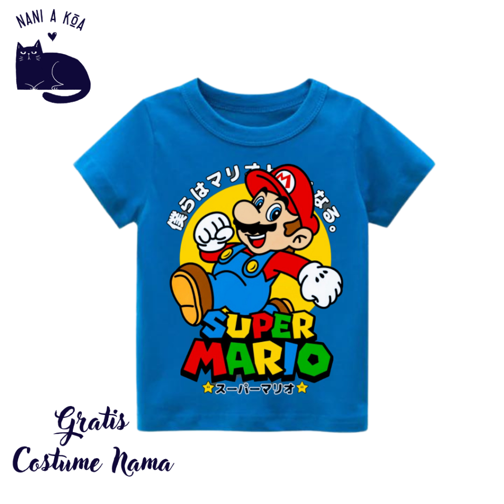 Jual Ryusan Baju Kaos Anak Custom Nama Combed 30s Super Mario Untuk ...