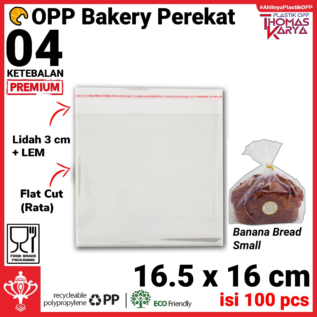 Jual Plastik OPP Lem 16,5x16 TEBAL isi 100 Kantong Bening Kemasan Roti Banana Bread Seal Perekat ...