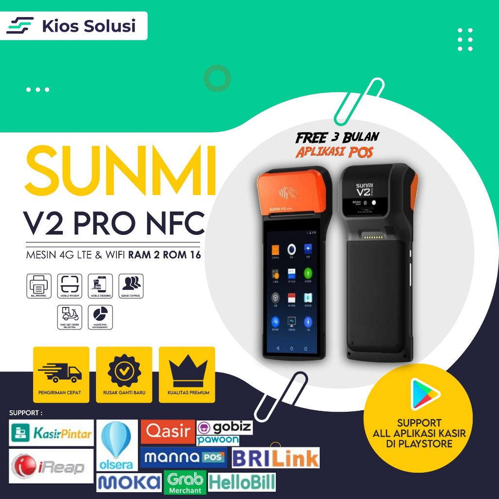 Jual Mesin Kasir Portable Android SUNMI V2 PRO NFC | Scanner | 4G LTE | RAM 2GB | ROM 16GB ...