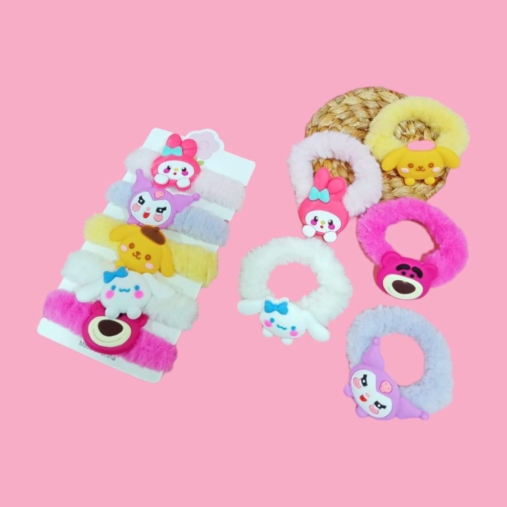 Jual Ikat Rambut Karakter Sanrio / Kuncir Rambut Bulu Sanrio 5 Pcs ...