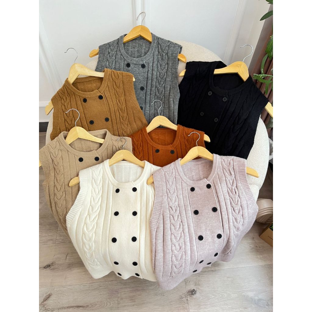 Jual [ALLN Knitwear] Vest Motif Kancing Cable Atasan Wanita | Shopee ...