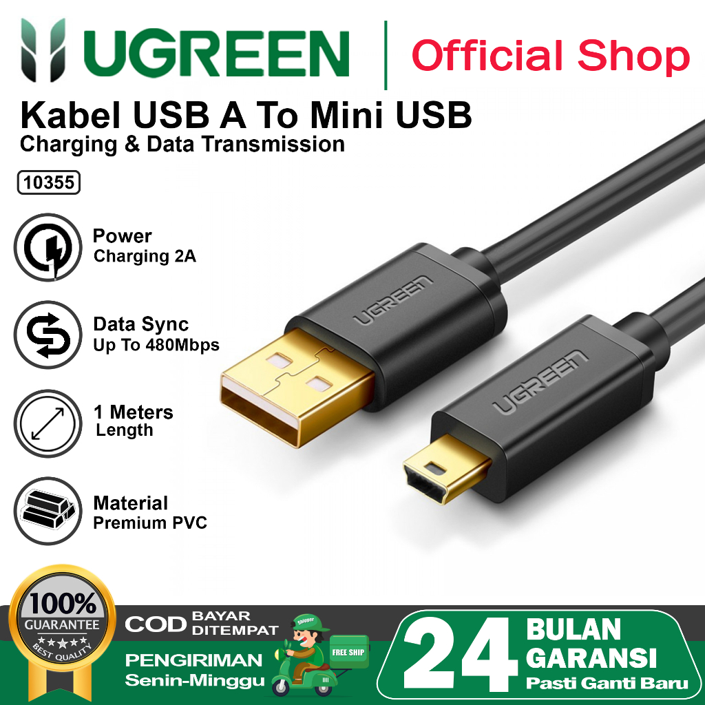Jual UGREEN Kabel Data Mini USB 5 Pin to USB 2.0 for Harddisk 10355 ...