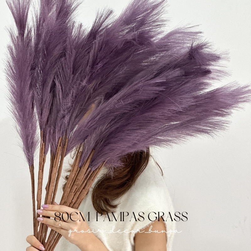 Jual TT 80cm pampas grass 3 cabang artificial bulu daun pampas rumput ...