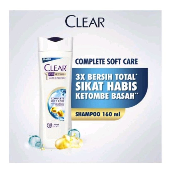Jual Clear Shampo Anti Dandruff Complete Soft Care 160 ml | Shopee ...