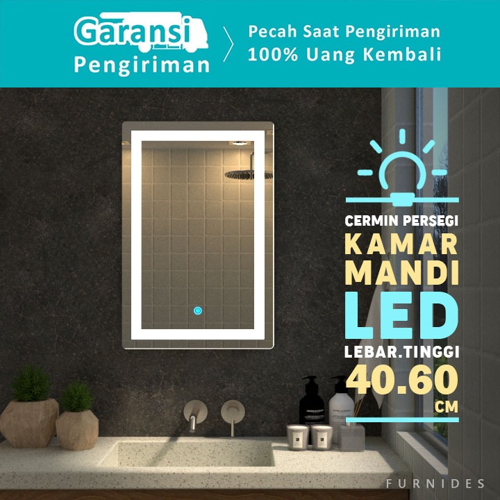 Jual Cermin Rias LED Persegi 40x60 Dekorasi Kamar Mandi - Bathroom and ...