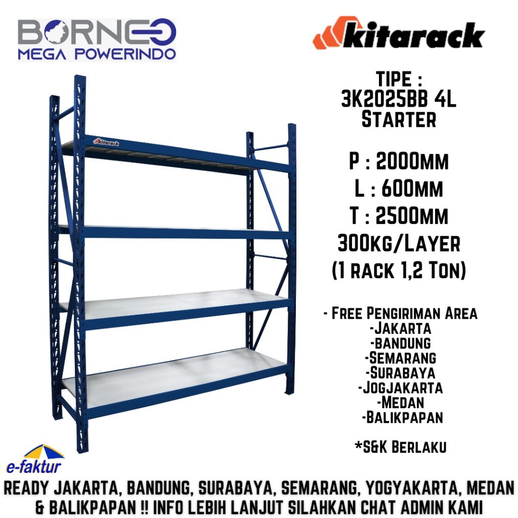 Jual KITARACK WAREHOUSE RACK 3K2025 MEDIUM DUTY GRAY 300KG/LAYER ...