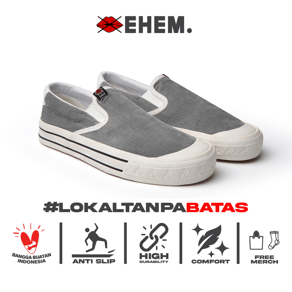 Jual Ehem - Sepatu Sneakers Unisex Pria Wanita Slip On Corduroy Grey ...