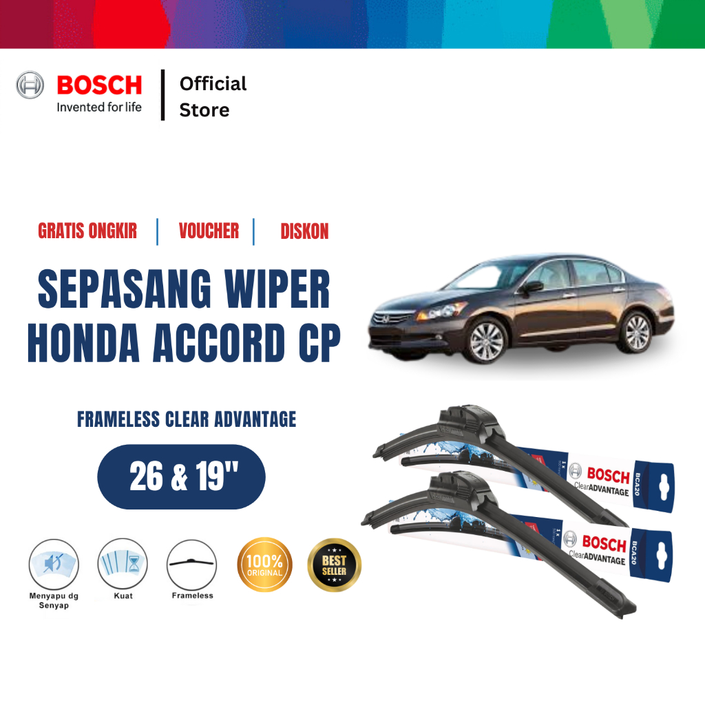 Jual Bosch Sepasang Wiper Mobil Honda Accord CP Frameless Clear Advantage 26 dan 19 Inci ...