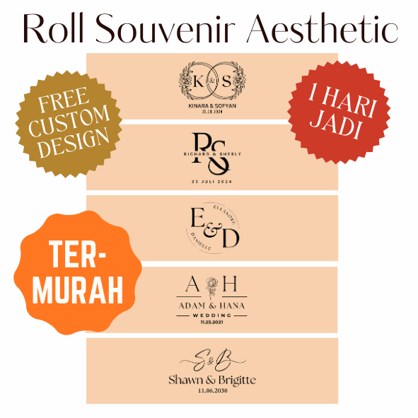 Jual Roll label souvenir pernikahan simpel tema inisial nama, souvenir ...