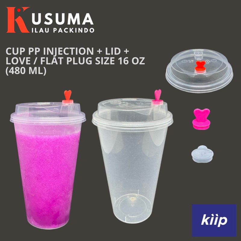 Jual KIIP INJECTION CUP PP 16OZ 480ML + LID (TUTUP) + PLUG LOVE MERAH ...