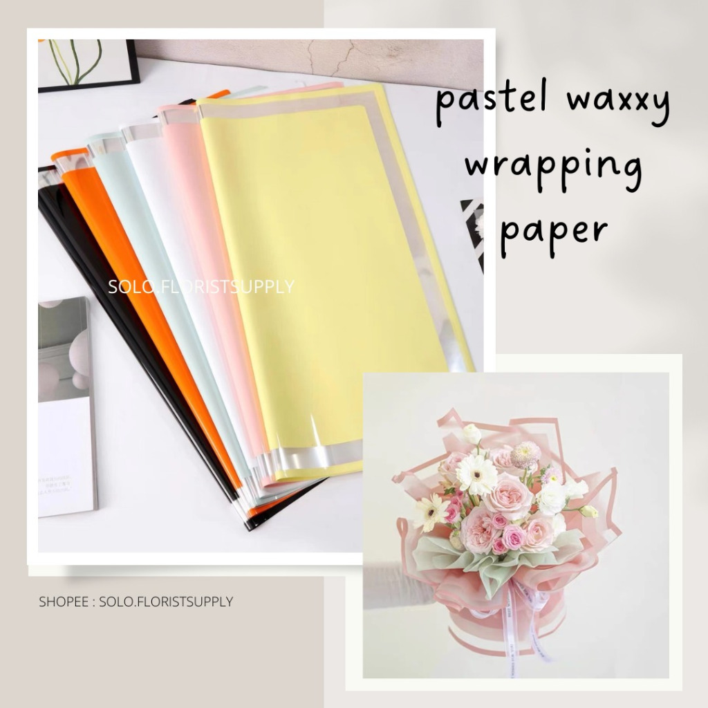 Jual PASTEL WAXXY OPP WRAPPING PAPER TRANSPARENT FRAME GOLD LINE FLOWER ...
