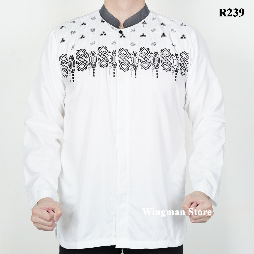 Jual Baju Koko Muslim Pria Bordir Monochrome | Shopee Indonesia