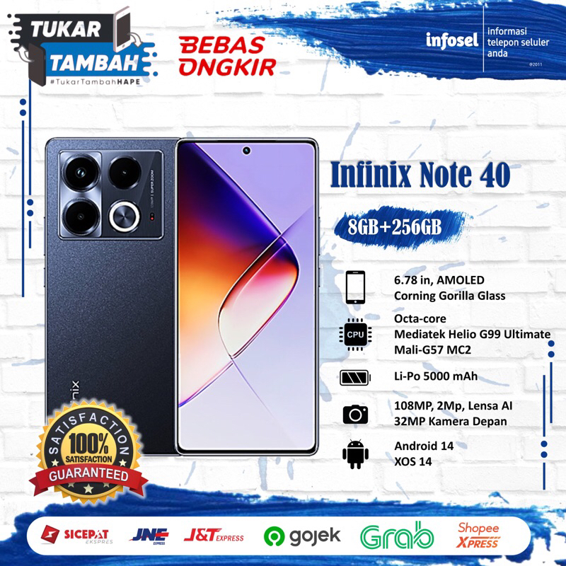 Jual Infinix Note 40s 8/256GB NFC Helio G99 FHD+ Amoled 120Hz 45watt fast charge Garansi Resmi ...