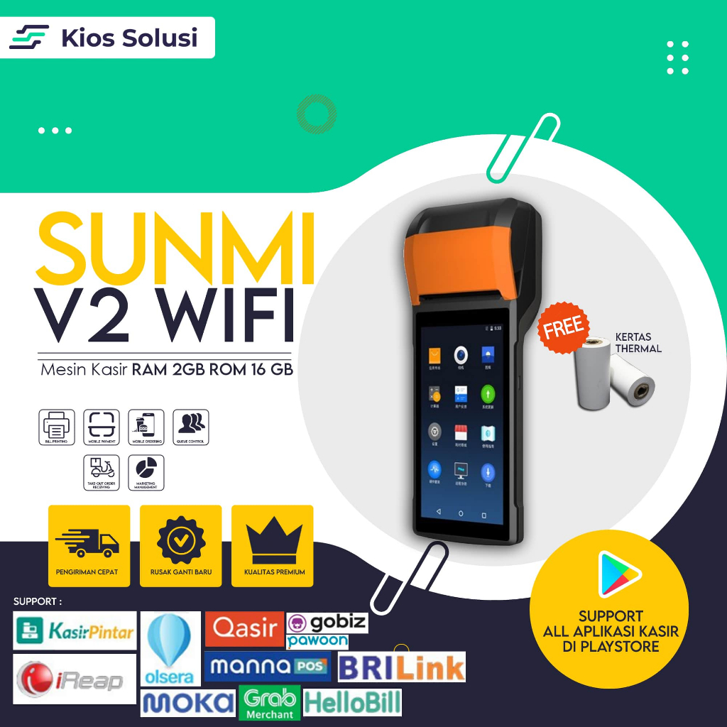 Jual Mesin Kasir Sunmi V2 4G LTE | Mesin Kasir Android Thermal Printer | Mesin Kasir Portable ...