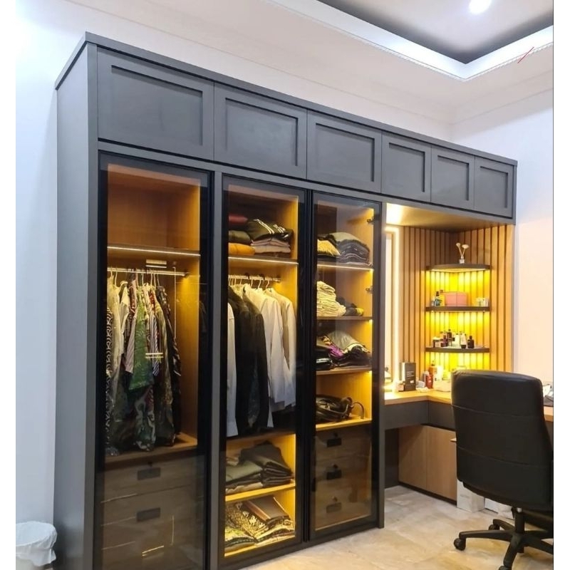 Jual Lemari pakaian custom HPL Luar dan dalam kaca hitam transparan ...