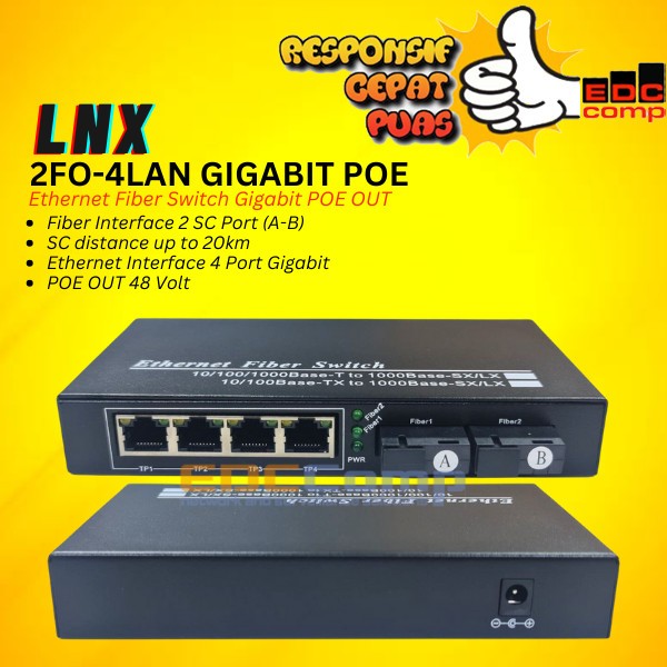 Jual Media Converter 2 FO 4 LAN Gigabit | Ethernet Fiber Switch 2 Port FO 4 Port LAN Gigabit POE ...