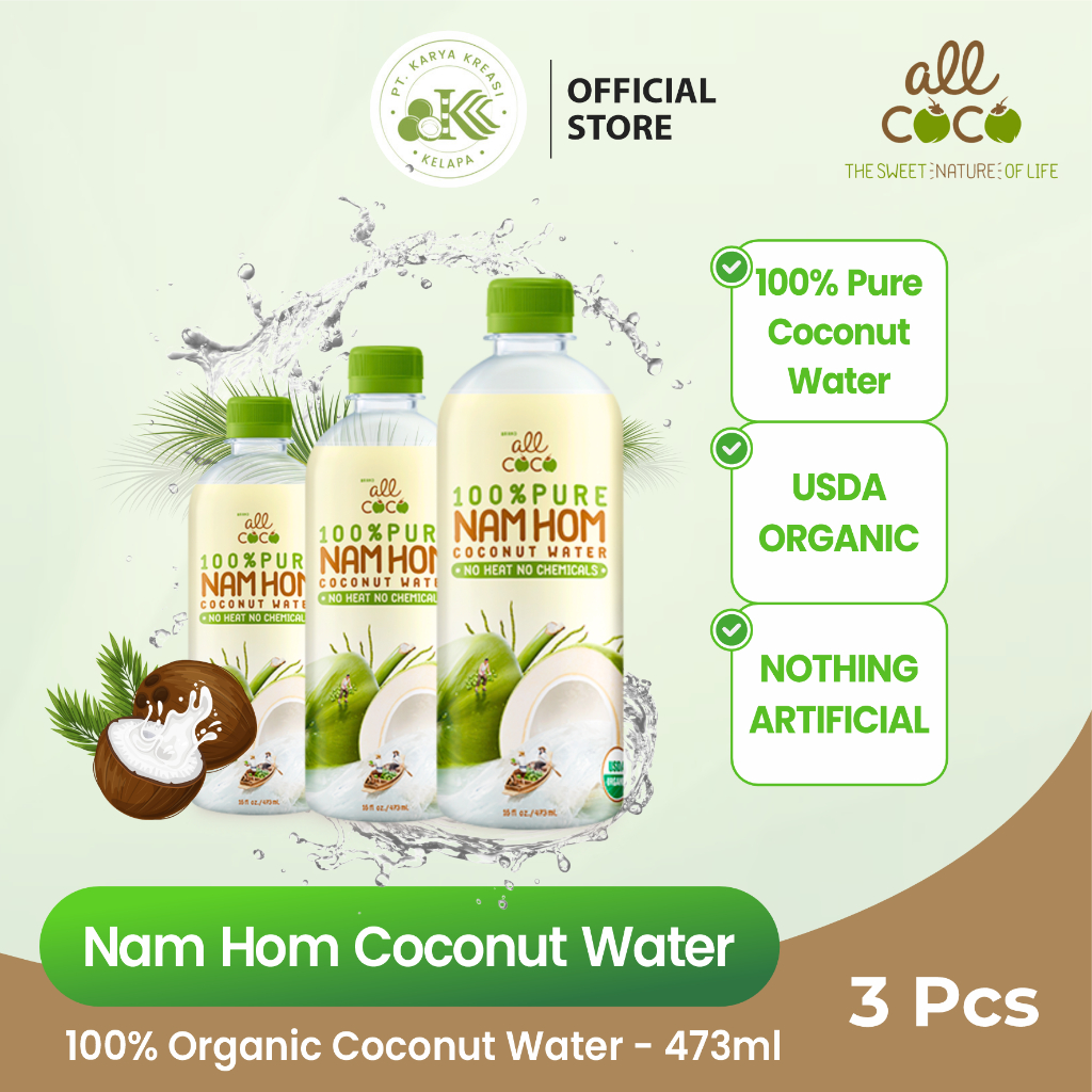 Jual All Coco Nam Hom Organic Coconut Water Air kelapa Murni 473ml - 3 ...