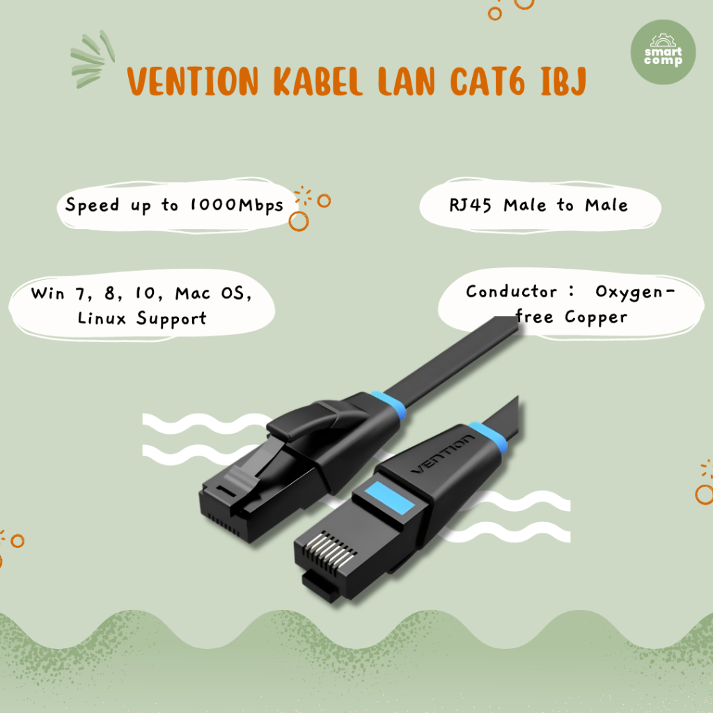 Jual Vention Kabel LAN CAT6 IBJ Flat Cable Kabel Ethernet CAT 6 RJ45 Gigabit LAN Network UTP ...