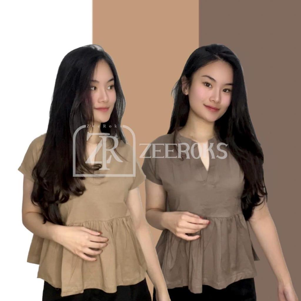 Jual Kaos Rampel wangki Vneck Loose Peplum Top Premium Cotton - Atasan ...
