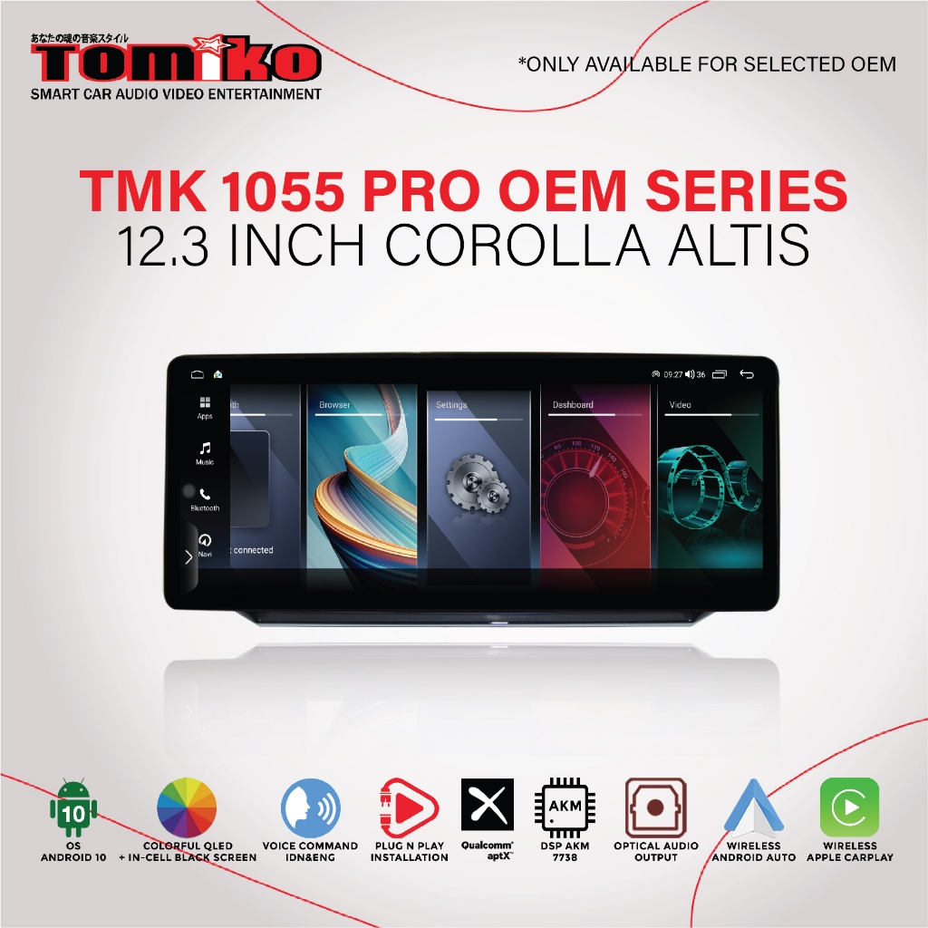 Jual Tomiko Head Unit Android TMK 1055 PRO OEM 12,3" Wide Screen Series for Corolla Altis ...