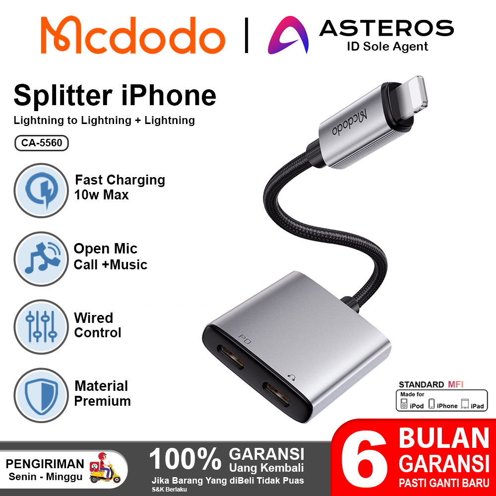 Jual MCDODO Converter Splitter iPhone Lightning Ke Dual Lightning ...