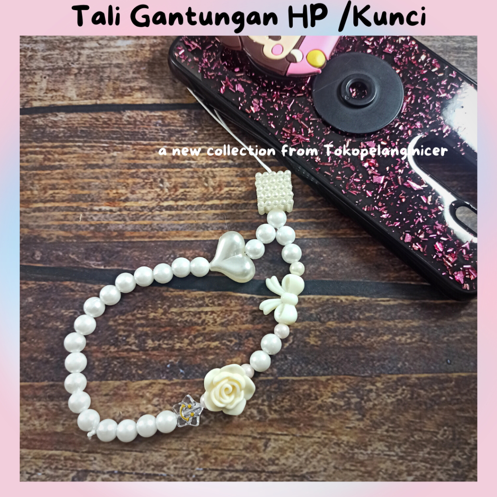 Jual Tali Hp/Gantungan Hp Manik Rose Putih-Gelang gantungan hp ...