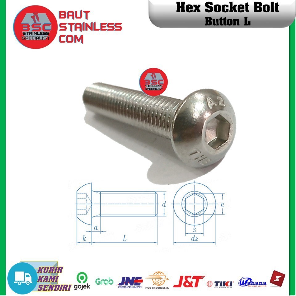 Jual BAUT KANCING M3X12 - BUTTON L SOCKET CAP SCREW SS304 A2 ISI 10 PCS ...