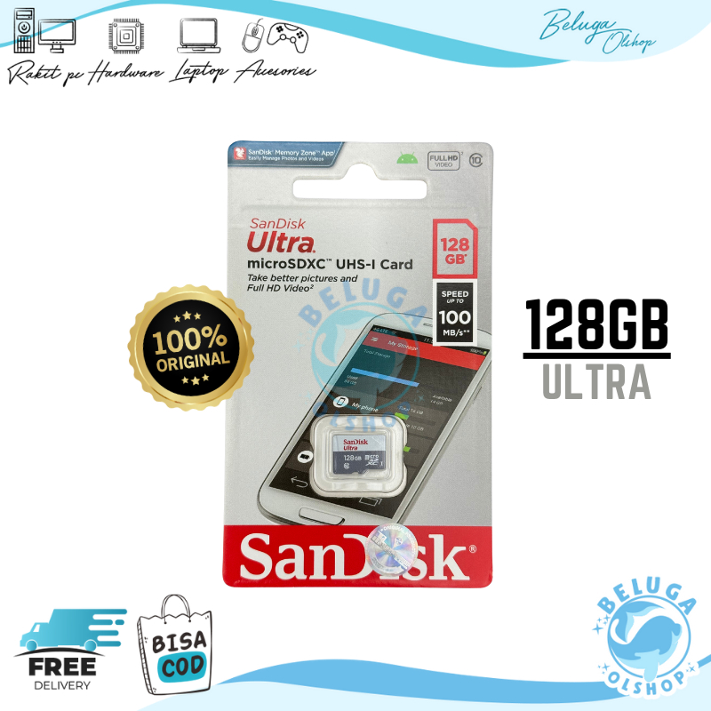 Jual SANDISK ORIGINAL MICROSD 128GB ULTRA CLASS10 100MB/s | Shopee ...