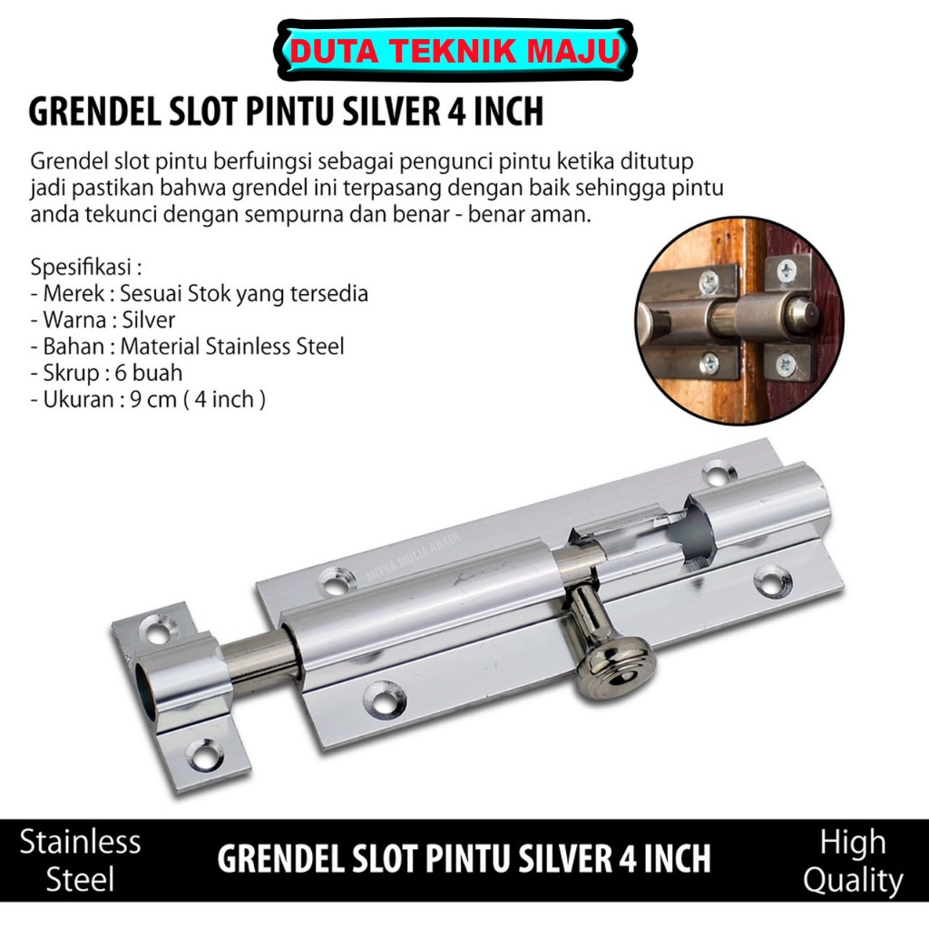 Jual MURAH Grendel Alumunium Slot Pintu Jendela 4 Inch / 9 cm perak ...