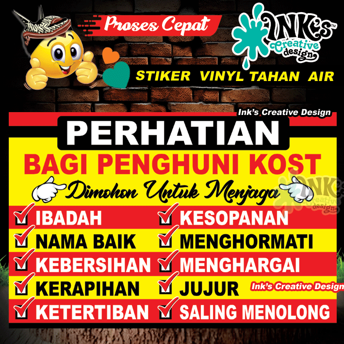 Jual Stiker Bagi Penguni KOst - Tata Tertib Penghuni kost - Tata Tertib ...