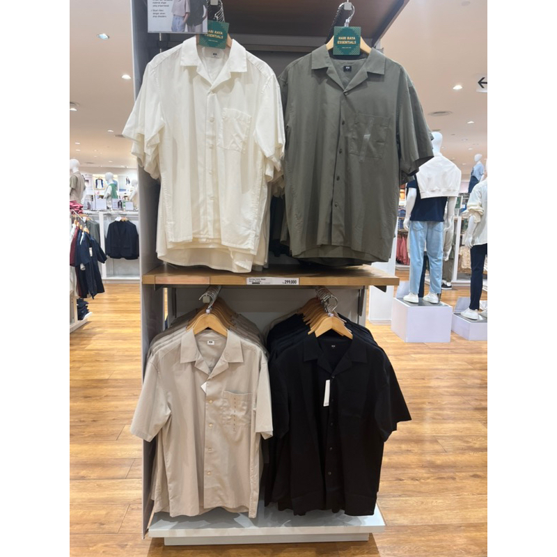 Jual kemeja katun modal kerah terbuka cowok lengan pendek uniqlo new ...