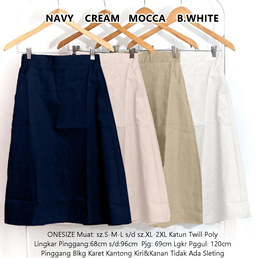 Jual Baju Rok Wanita Bawahan Polos Pinggang Belakang Karet Bahan Katun ...