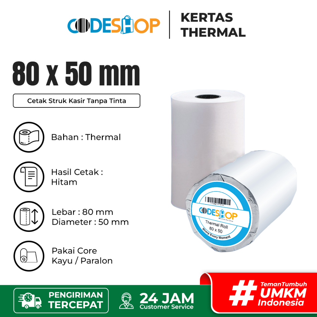 Jual Kertas Thermal Codeshop 80 x 50 / 80x50 mm Struk Kasir Printer ...