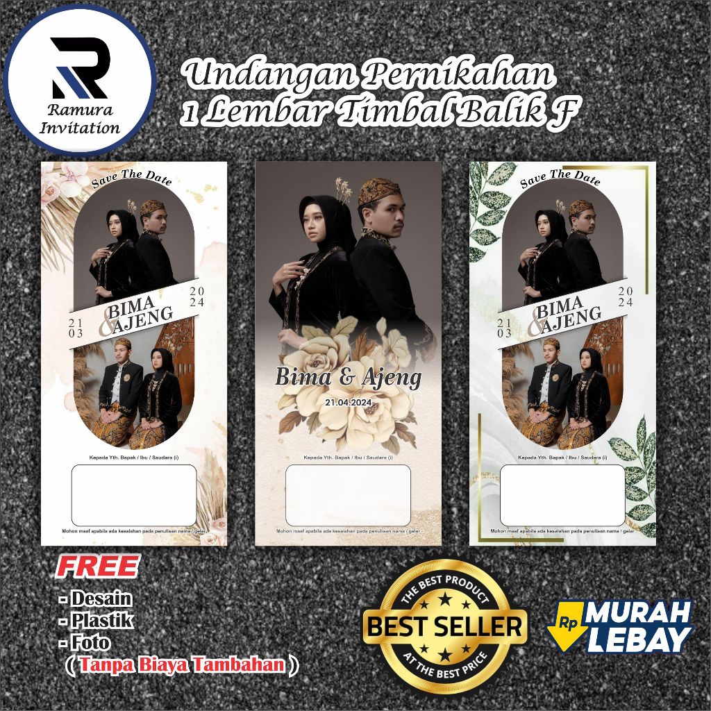 Jual Undangan Pernikahan 1 Lembar Timbal Balik F ( Free Desain & Foto ...