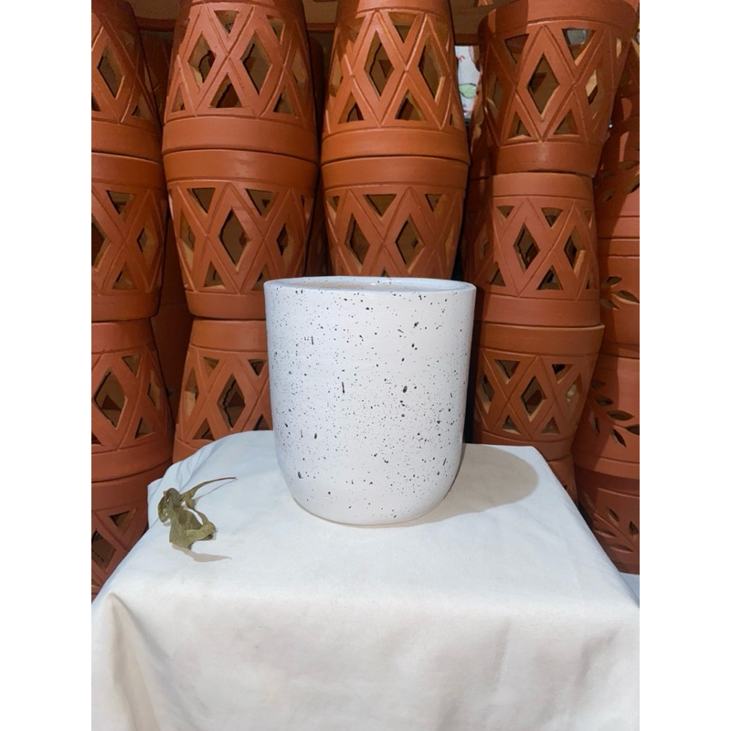 Jual Pot kapsul marbel putih bintik d14cm gerabah keramik tanah liat ...