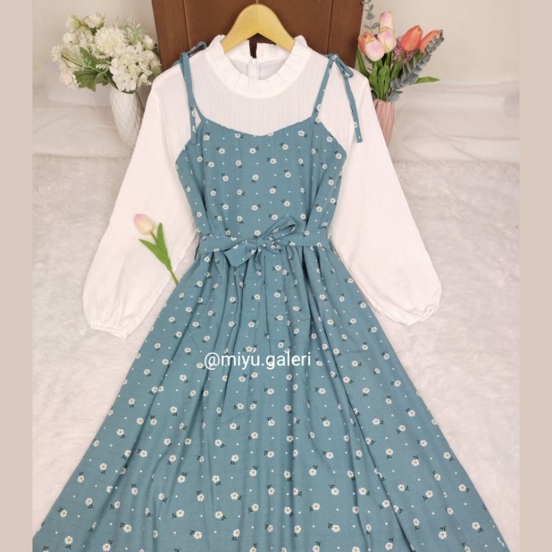 Jual Aecha Gamis Overall Crinkle mix Lady crush motif bunga cey plaid ...