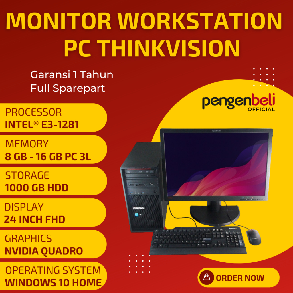 Jual LENOVO WORKSTATION P300 + LENOVO THINKVISION T2452P l LAYAR 24 ...