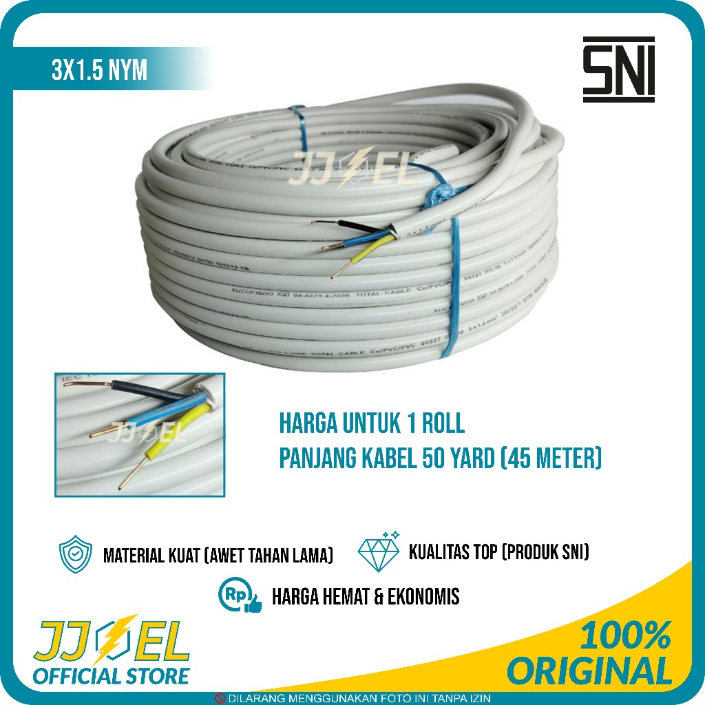 Jual Kabel Listrik NYM 3x1.5 Tembaga 1 Roll - Kabel Isi 3 Tembaga ...