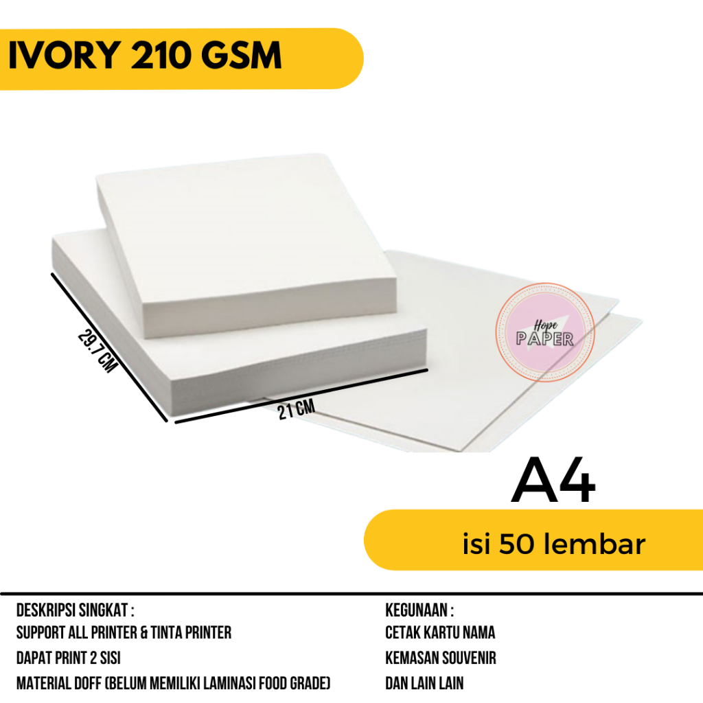 Jual kertas ivory 210 gsm A4 isi 50 lembar kertas ivory A4 kertas ivory 210 gram | Shopee Indonesia