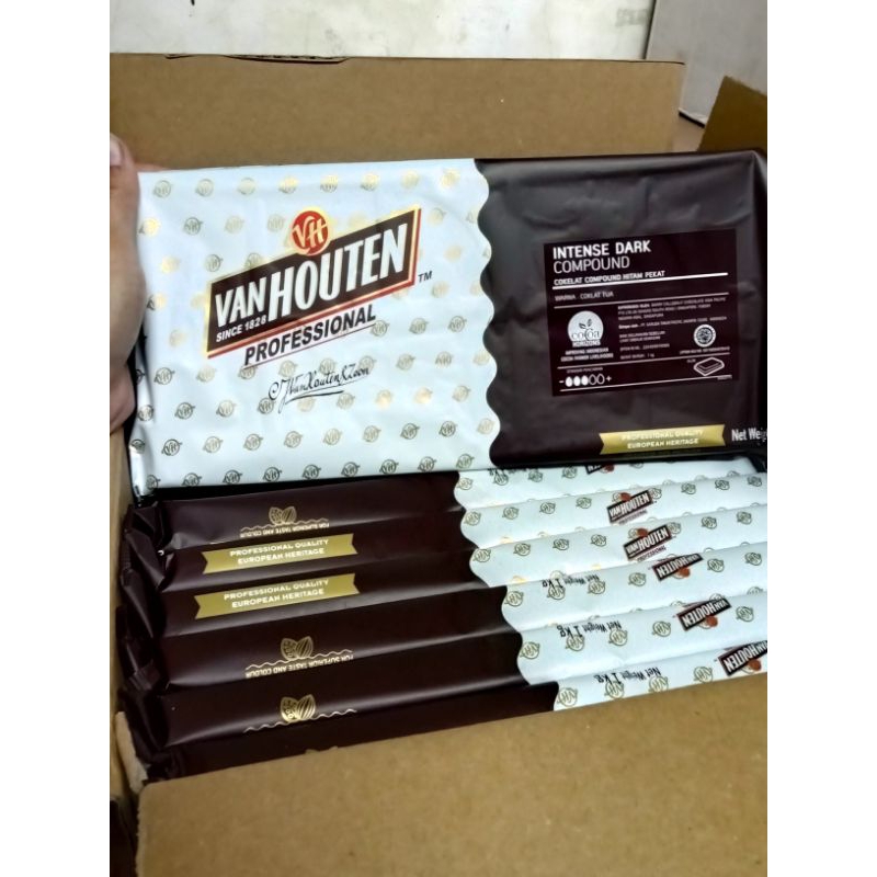 Jual Van Houten Intense Dark & white Coklat Compounde COIN dan Batangan 1kg | Shopee Indonesia