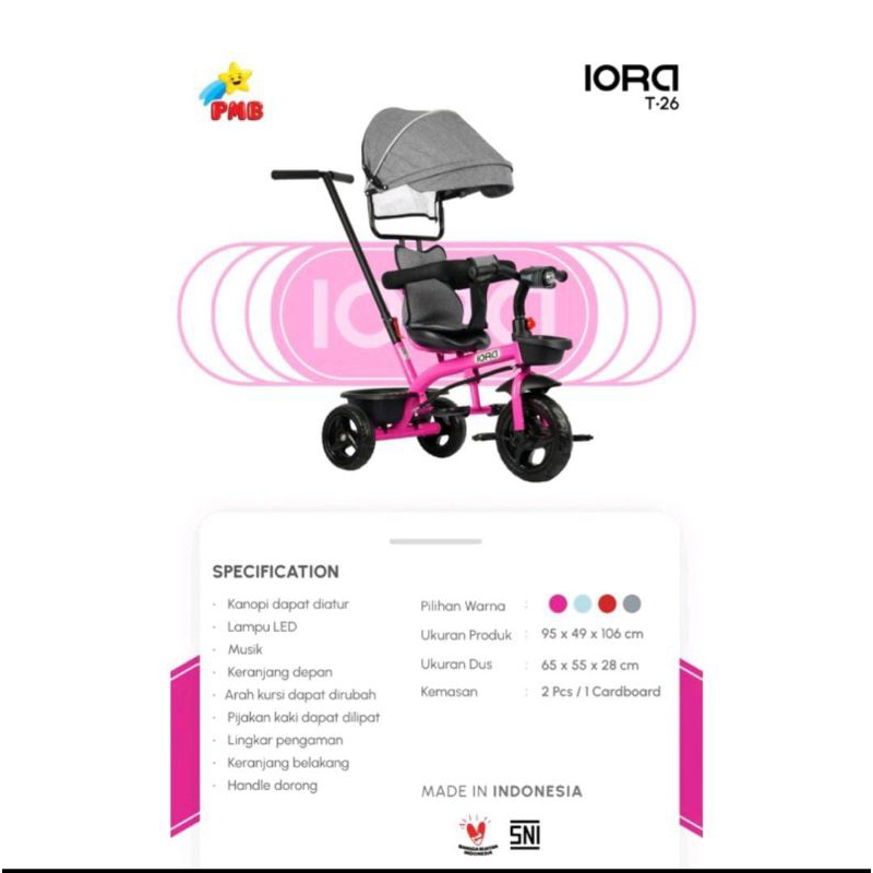 Jual DIJAMIN ORI Sepeda roda tiga anak IORA PMB bisa hadap depan belakang T15 T 15 T 16 T16 T27 ...