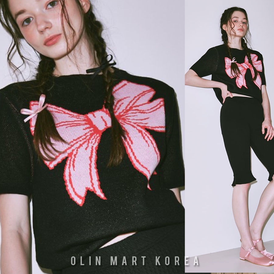 Jual RONRON_RIBBON ITALY COTTON SHORT KNIT BLACK | Shopee Indonesia