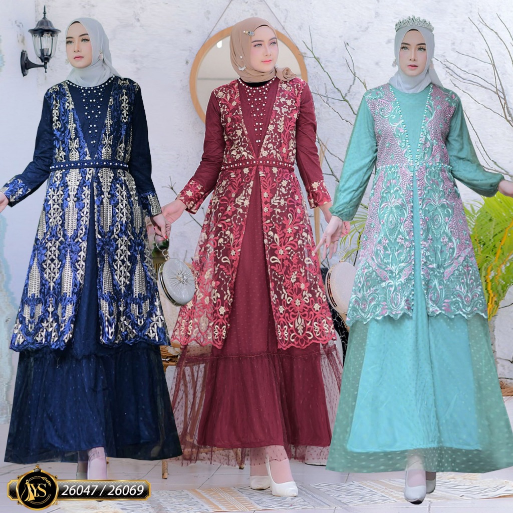 Jual SALE !!! Gamis Pesta Mewah Terbaru Tille Bordir Combi Tille Dot ...