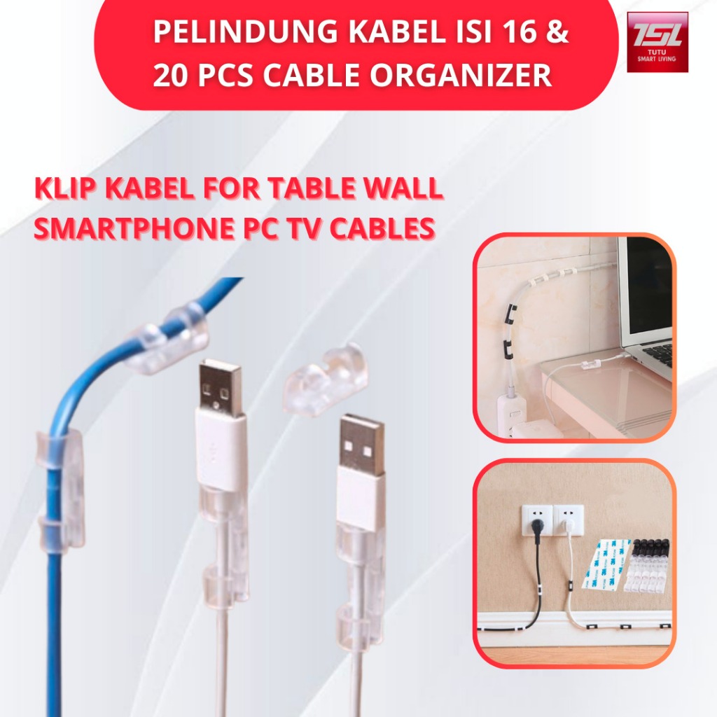 Jual TUTU Pelindung Kabel Isi 16 & 20 Pcs Cable Organizer Klip Kabel ...