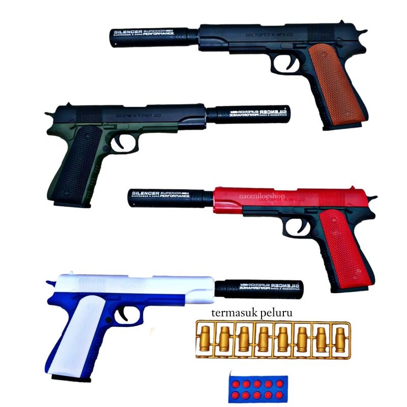 Jual Flint gun Senjata Mainan Pistol Colt M1911 mainan Anak Tembak Tembakan Kokang Soft Bullet ...