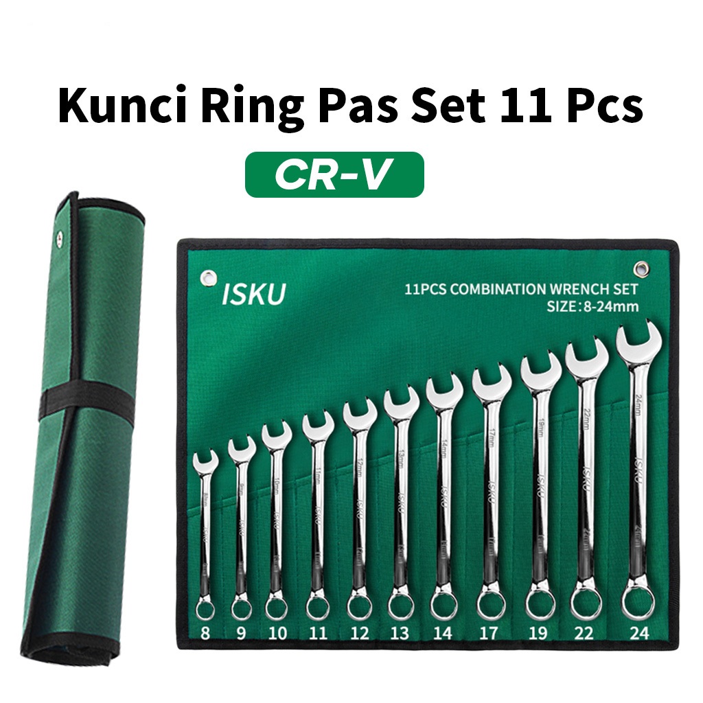 Jual ISKU Kunci Ring Pas Set 11pcs 8-24mm Bahan Crv Kombinasi Wrench set 8-24mm 11 Pcs Kunci Pas ...